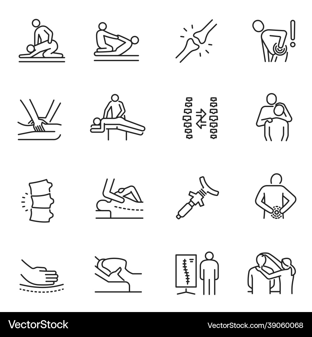 Monochrome chiropractic icon set physical Vector Image