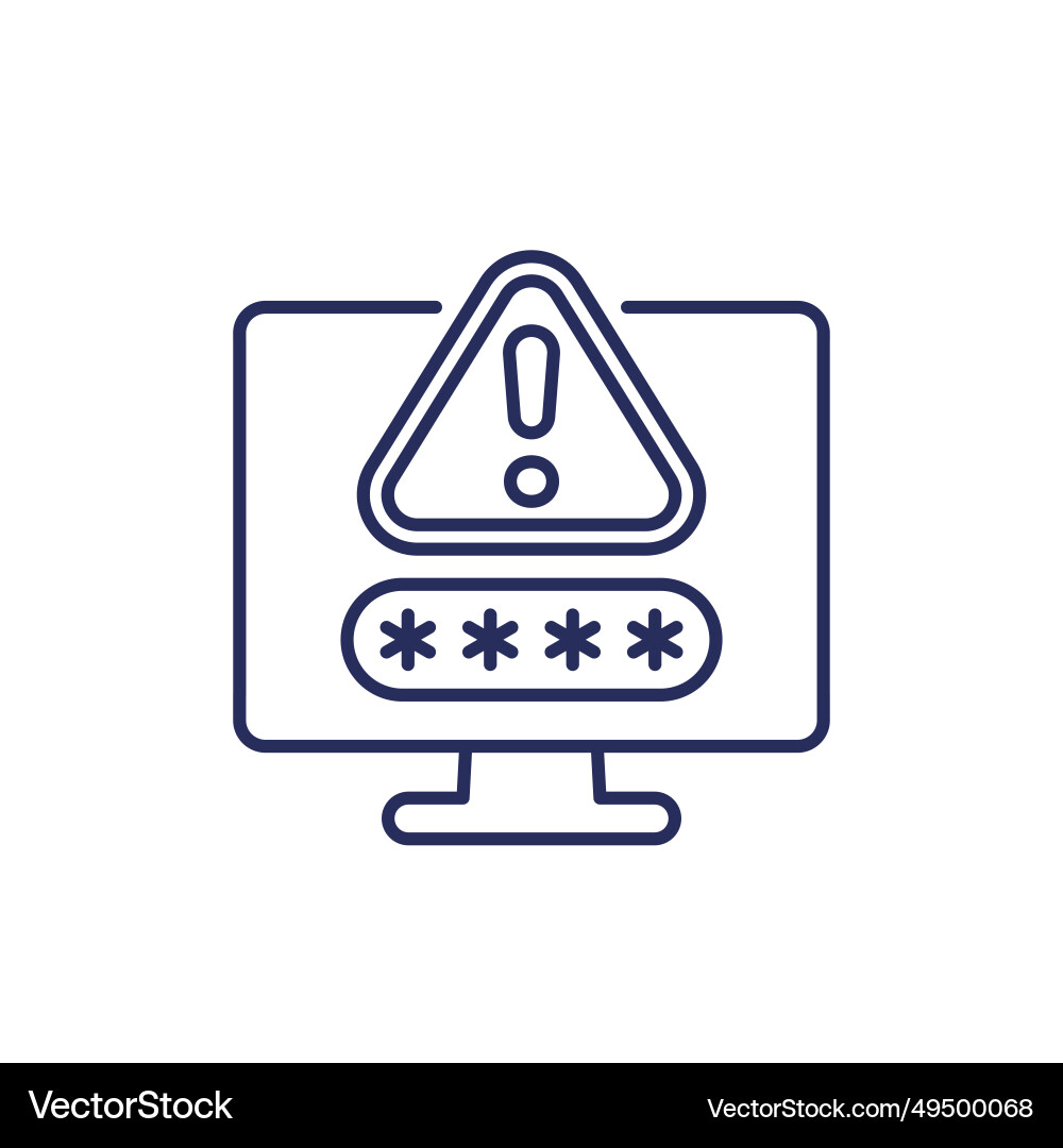 Password warning line icon on white Royalty Free Vector