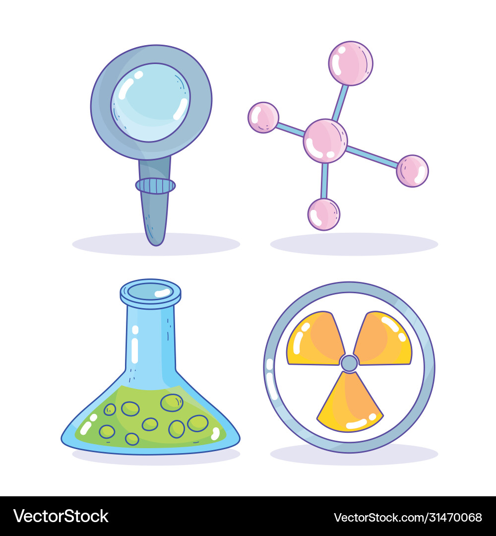 Science medicine nuclear magnifier atom beaker Vector Image