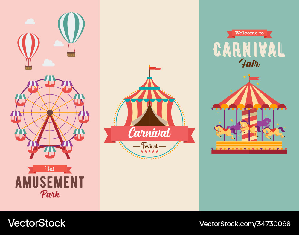 Set fun fair and carnival theme banners Royalty Free Vector