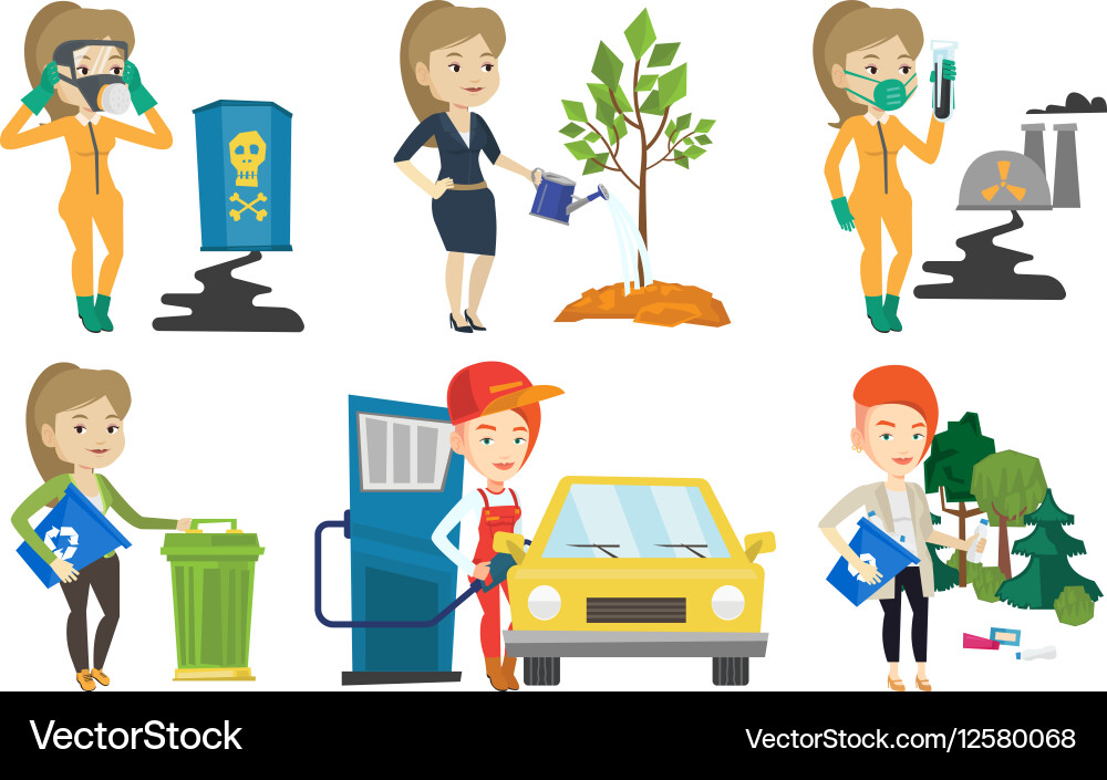 Set of characters on ecology issues Royalty Free Vector