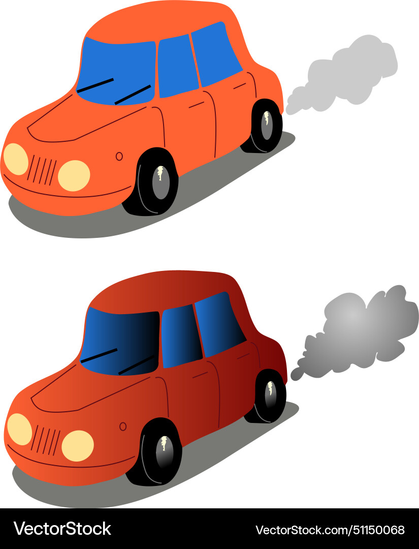 Small red car in two variants cartoon and gradient