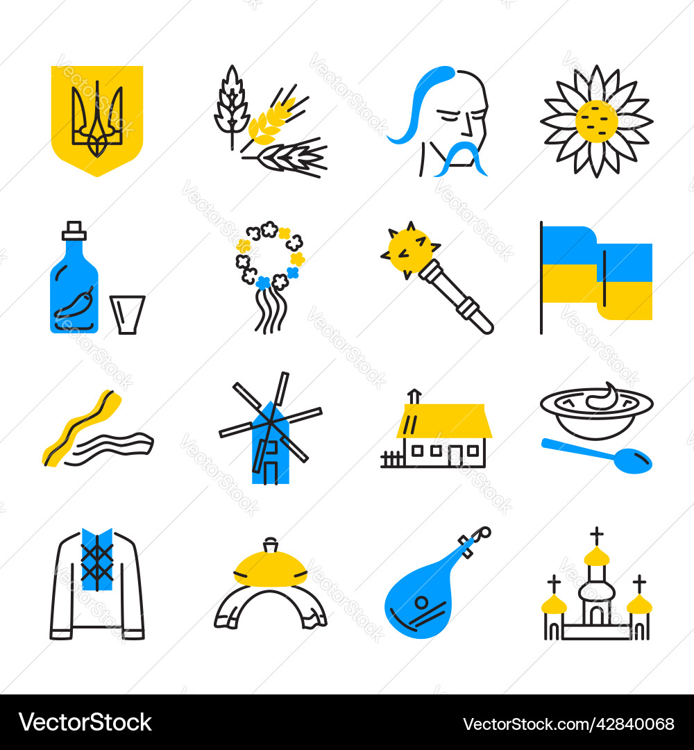 Ukraine icons collection in line style Royalty Free Vector