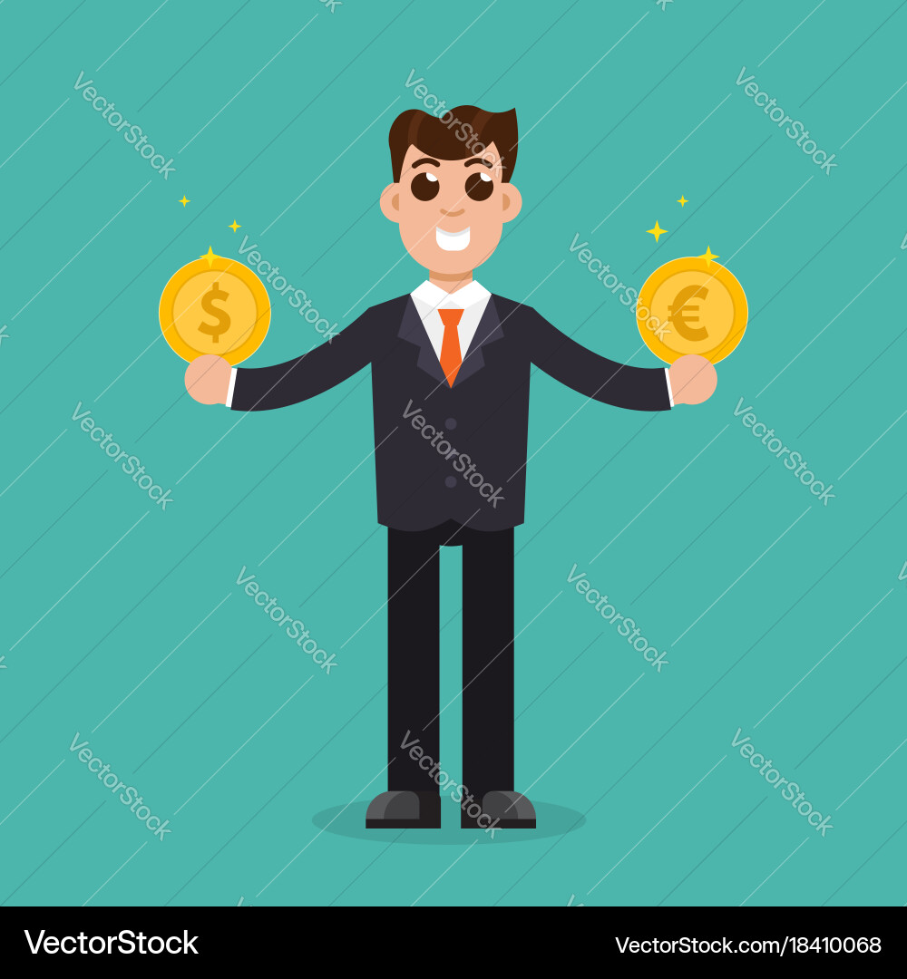 Urrency comparison businessman holding a dollar Vector Image