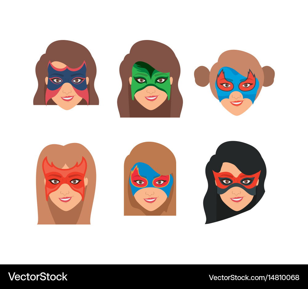White background set face super hero women Vector Image