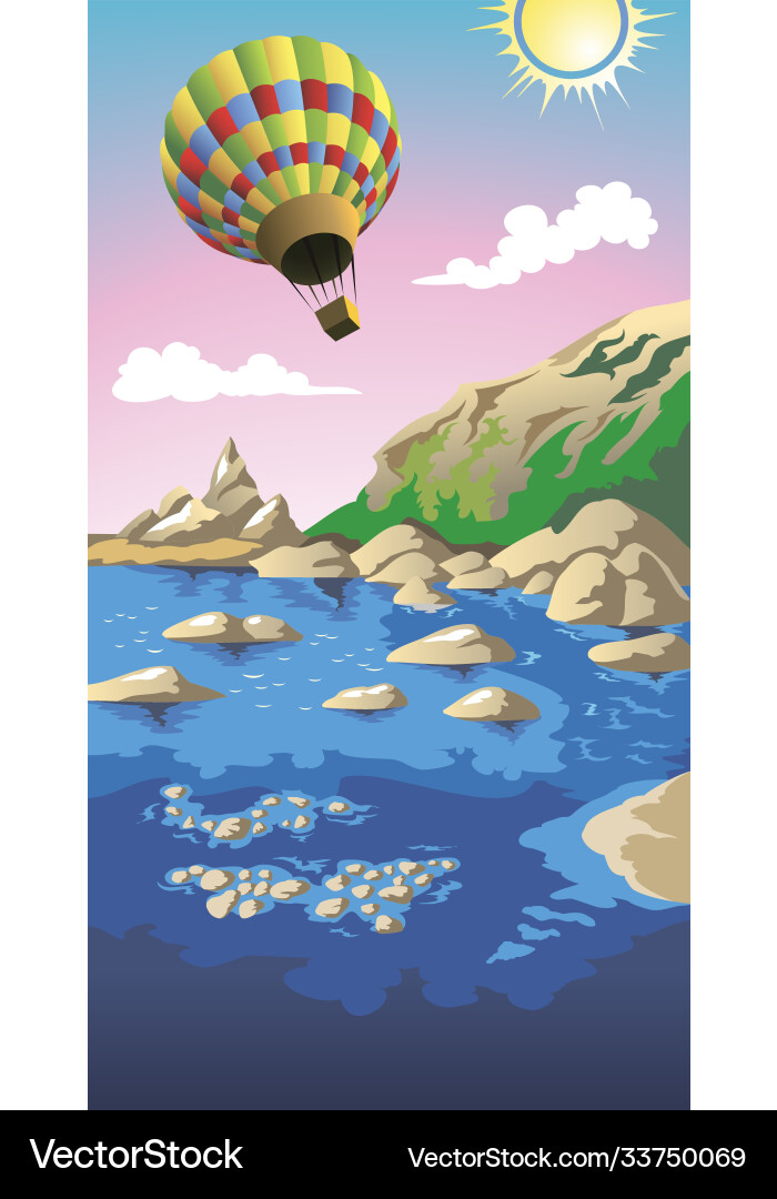 Balloon flying over sea Royalty Free Vector Image