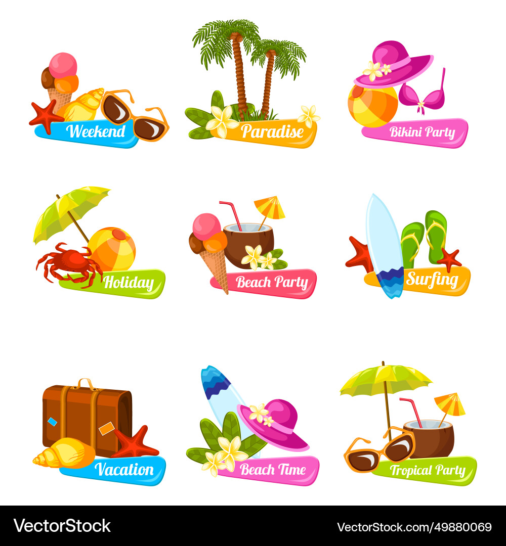Beach emblem set Royalty Free Vector Image - VectorStock
