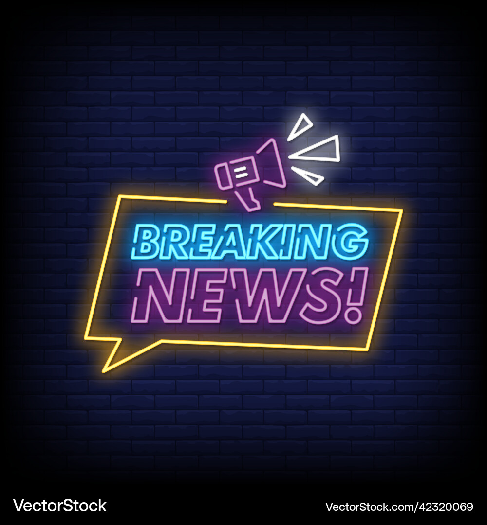 Breaking news neon signs style text Royalty Free Vector