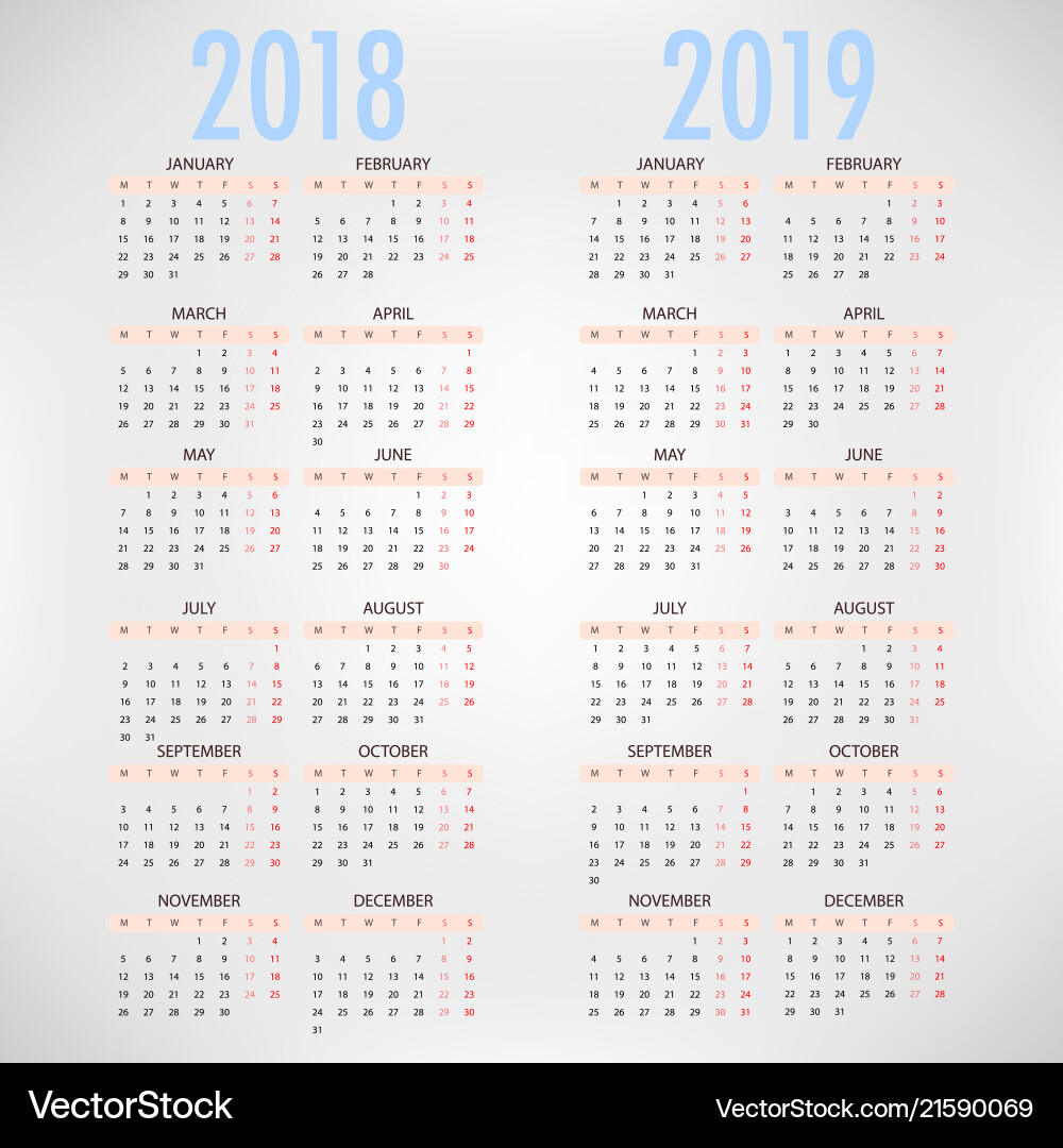 Calendar for 2018 2019 on white background Vector Image