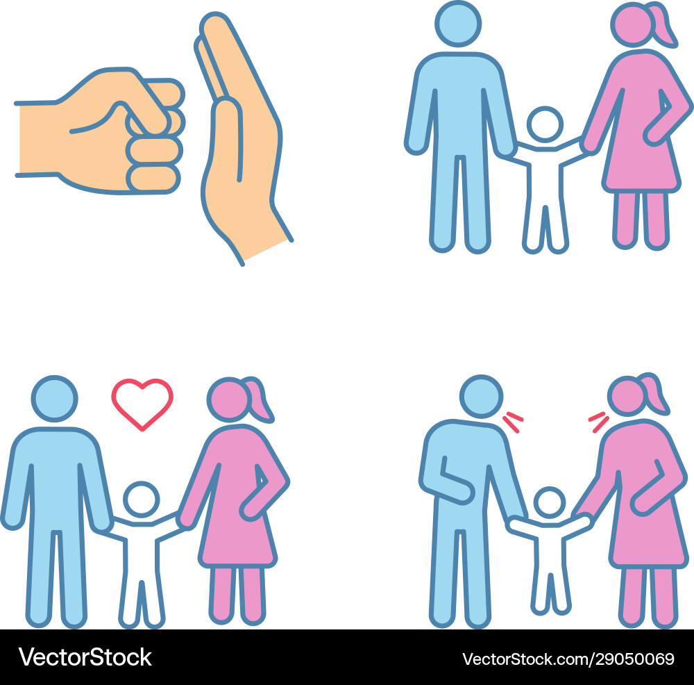 Child custody color icons set Royalty Free Vector Image