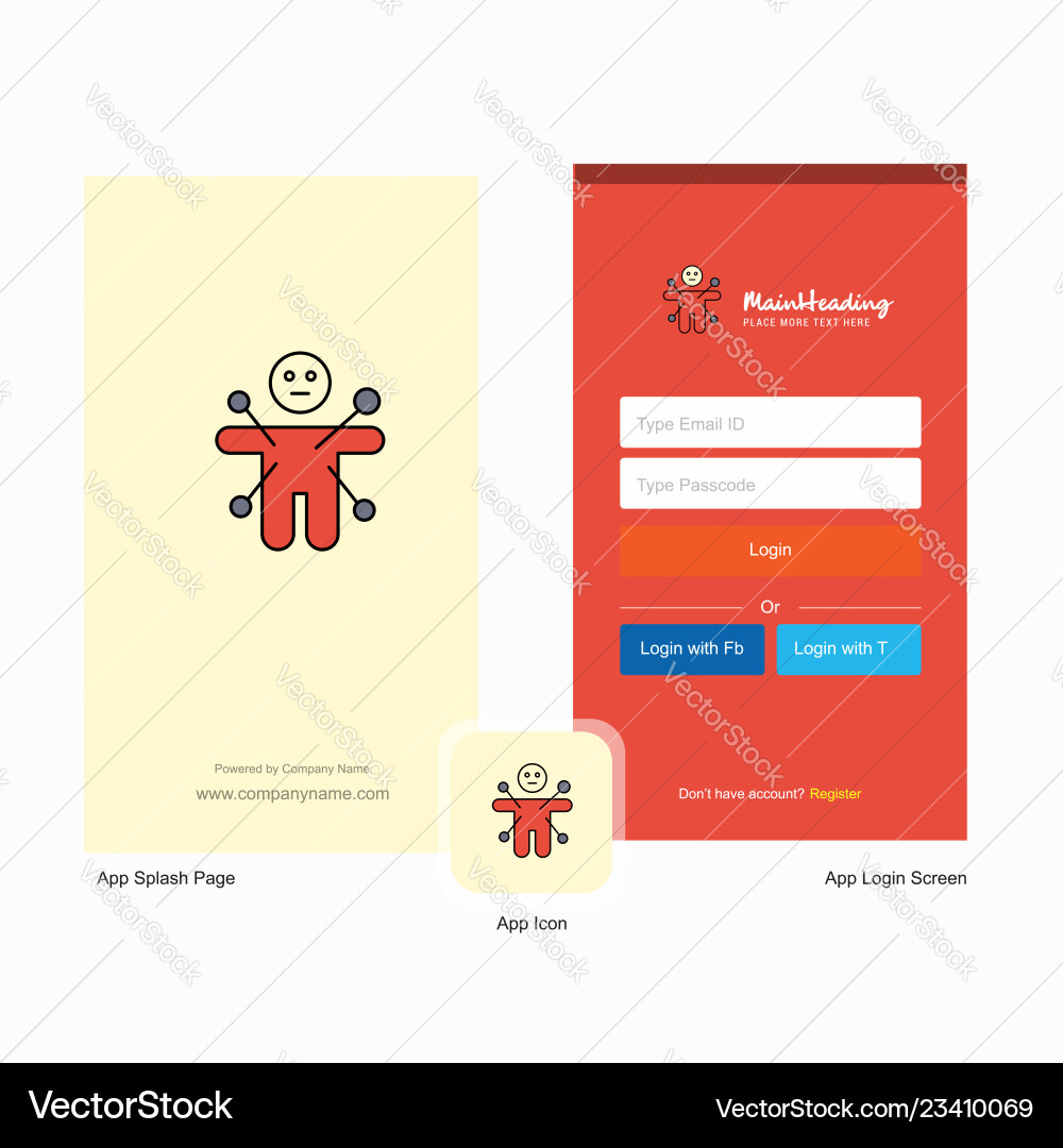 Company magic doll splash screen and login page Vector Image