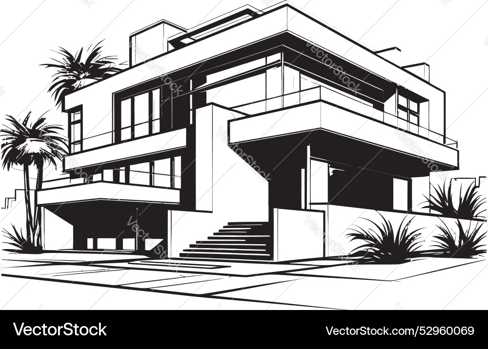 Contemporary villa structure iconic emblem Vector Image