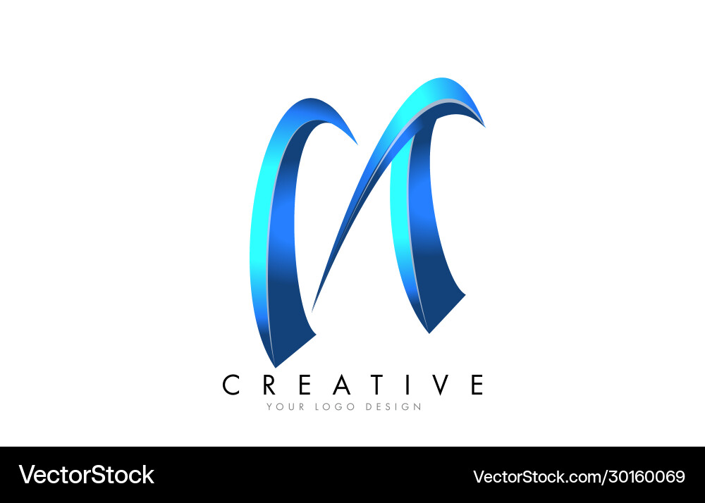 Creative n letter logo with blue 3d bright Vector Image