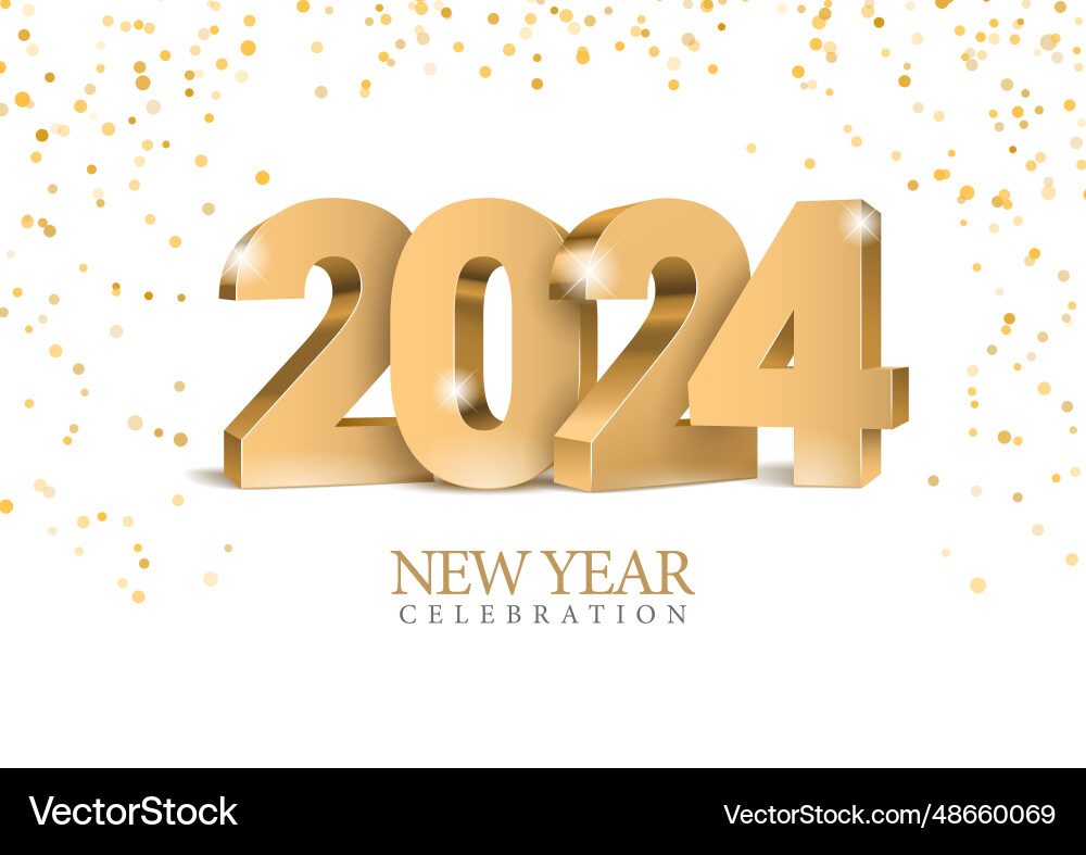 Gold text design 2024 golden 3d numbers Royalty Free Vector