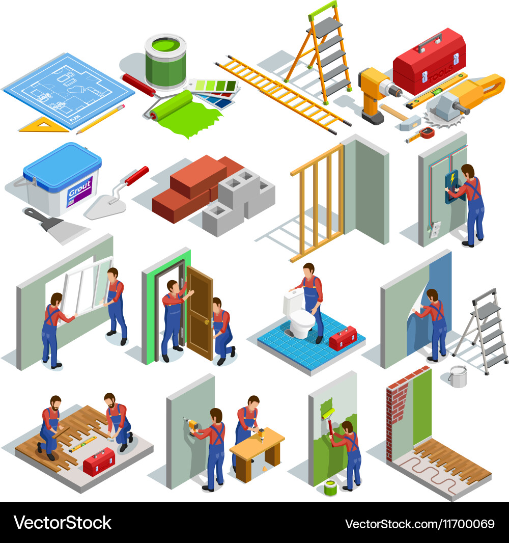 Home Repair Isometric Icons Royalty Free Vector Image