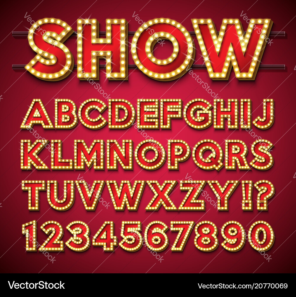 Light bulb alphabet with gold frame and shadow Vector Image