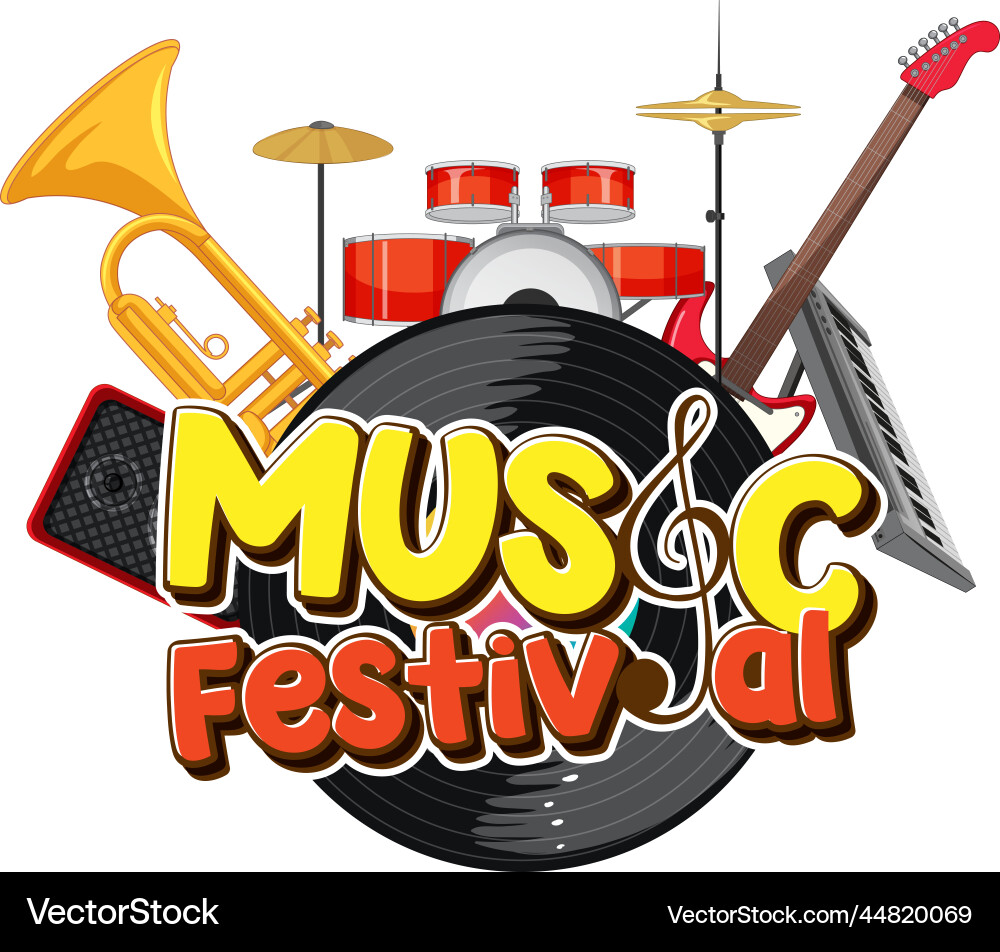 Music festival text with musical instruments Vector Image