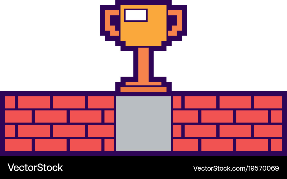 Pixel trophy prize game brick wall Royalty Free Vector Image