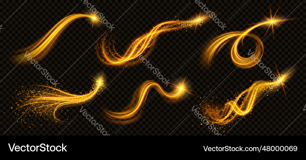 Realistic set of golden light vortex effects Vector Image
