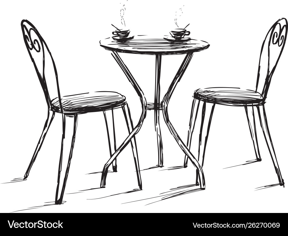 Sketch a table with two coffee cups Royalty Free Vector