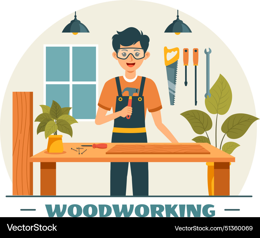 Woodworking featuring modern craftsmen Royalty Free Vector