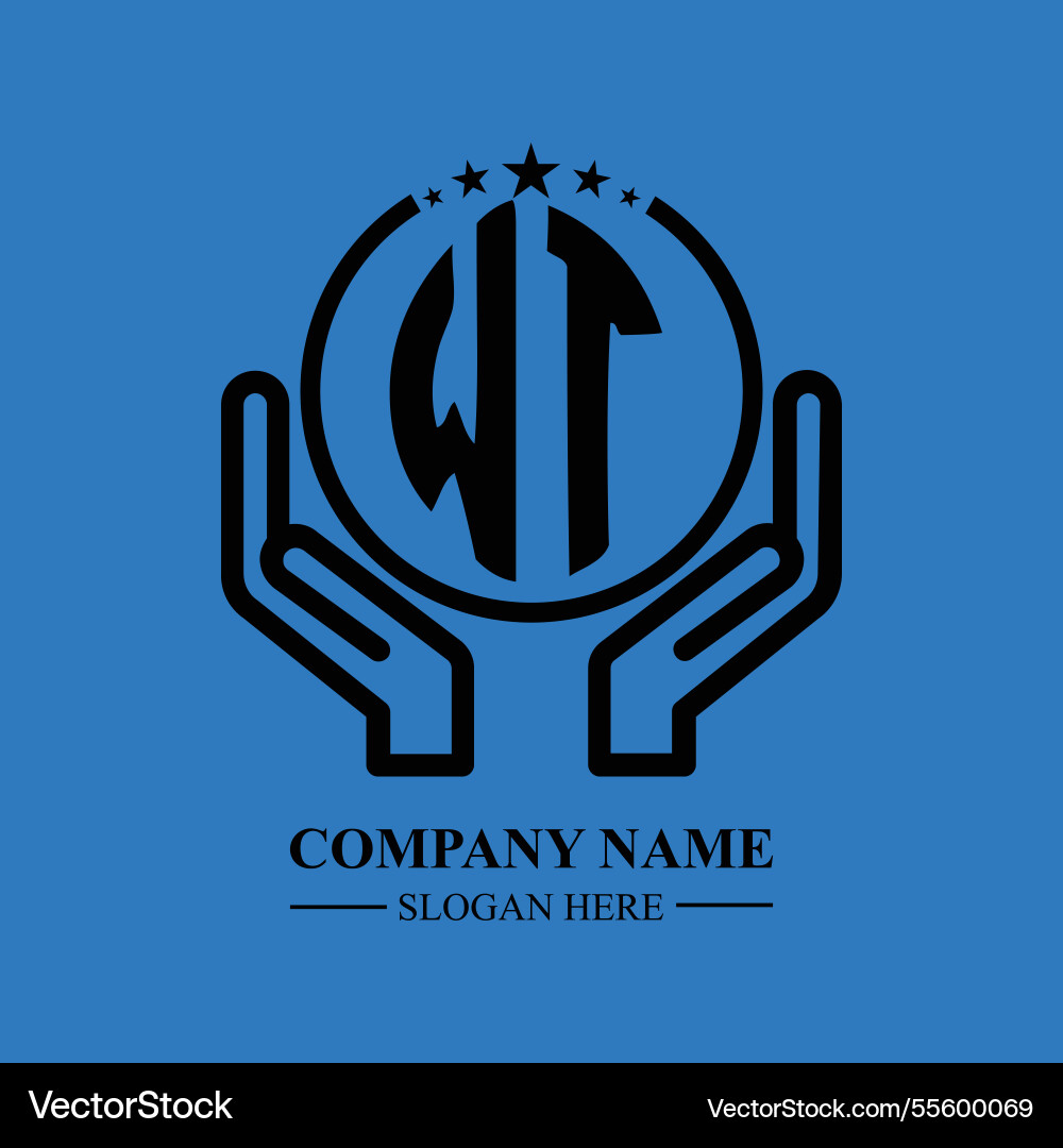 Wt initials modern logo design featuring held Vector Image
