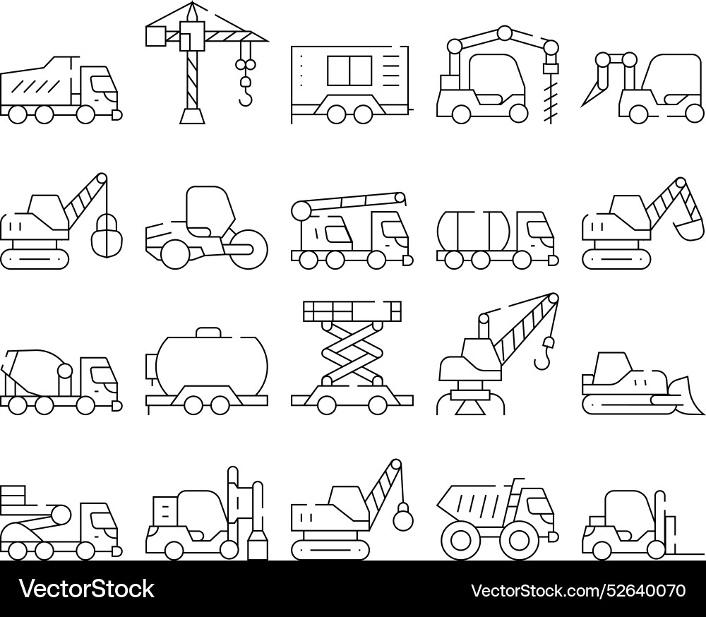 Construction vehicle collection icons set isolated