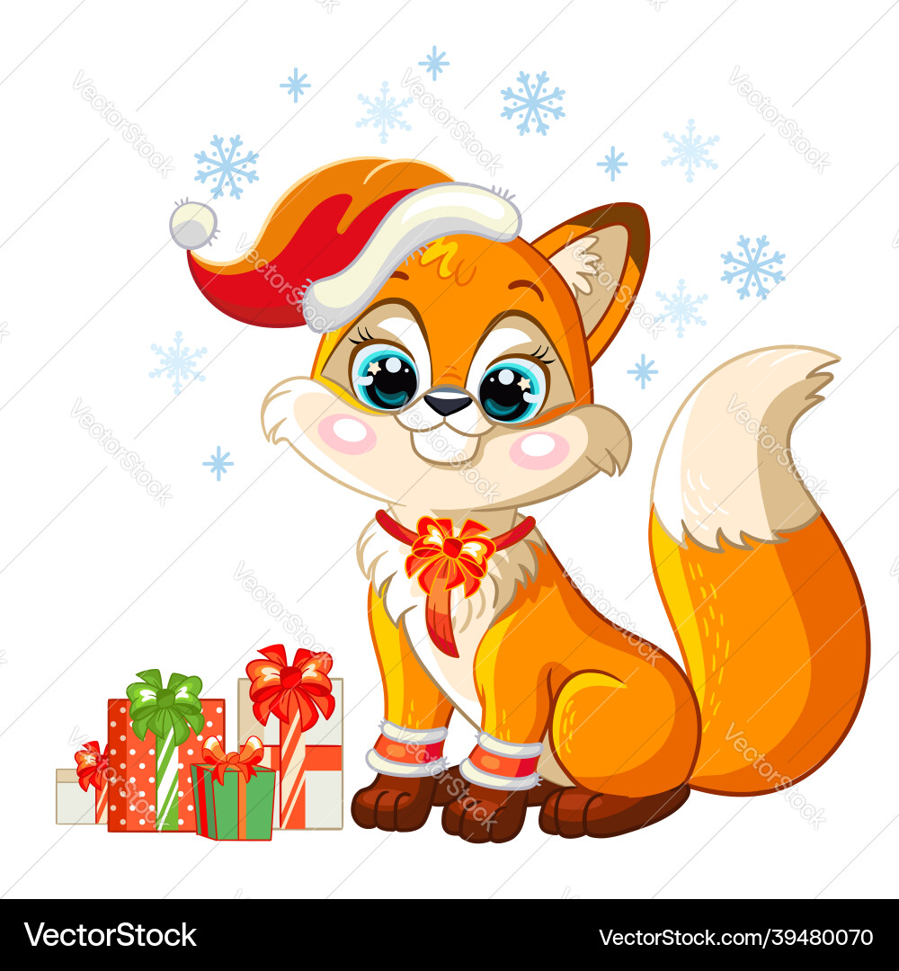 Cute christmas fox with gifts Royalty Free Vector Image