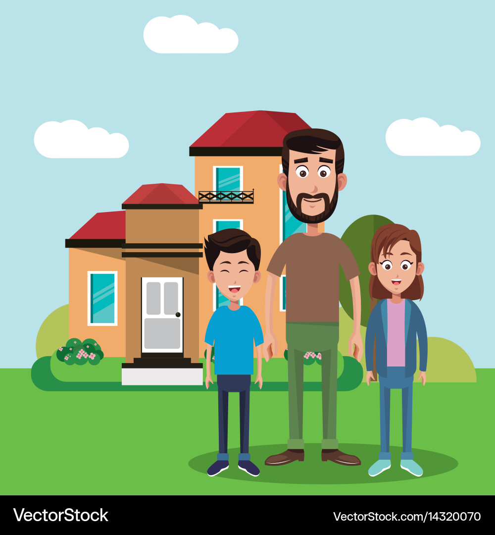 Father and brothers standing house Royalty Free Vector Image