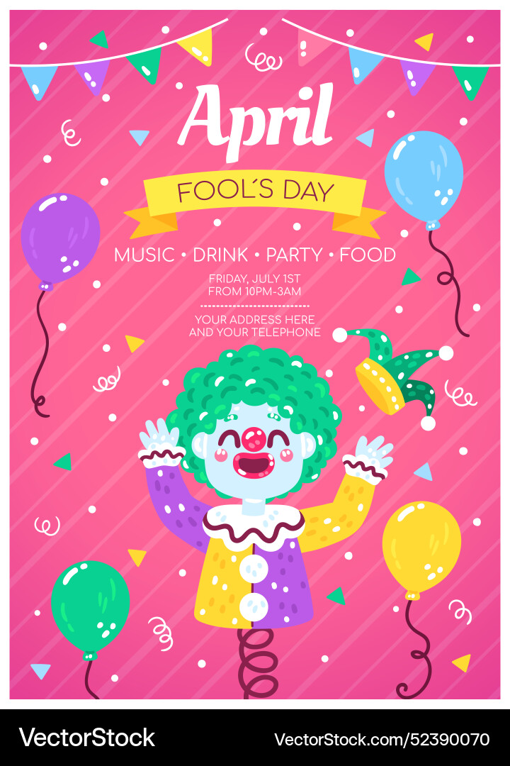 Hand drawn flat april fools day posterflyer Vector Image