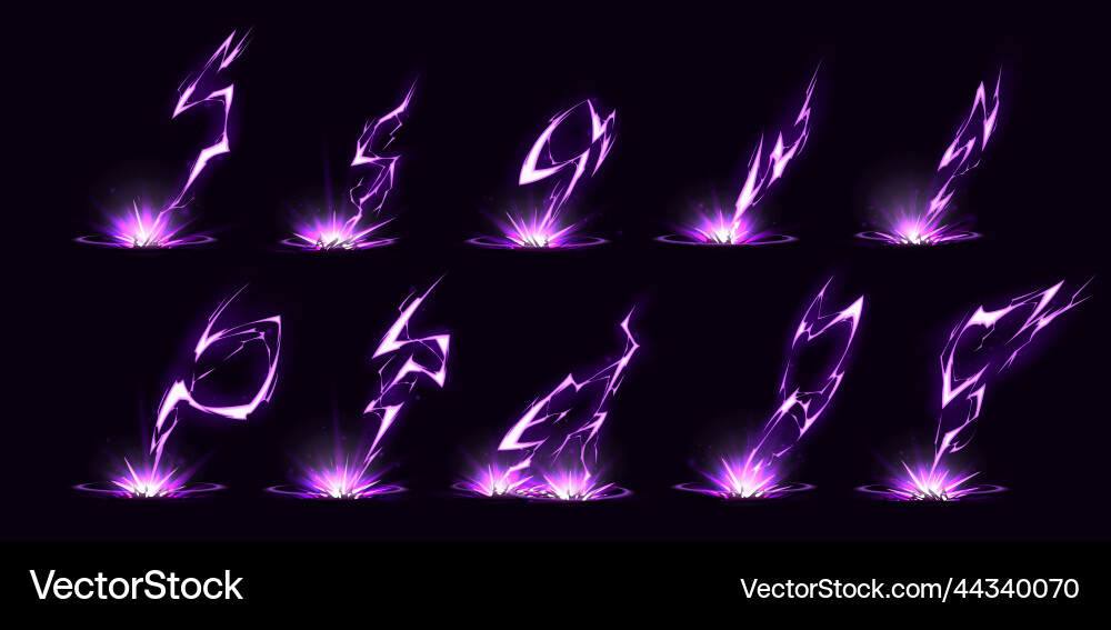 Lightnings purple thunderbolts hit ground Vector Image