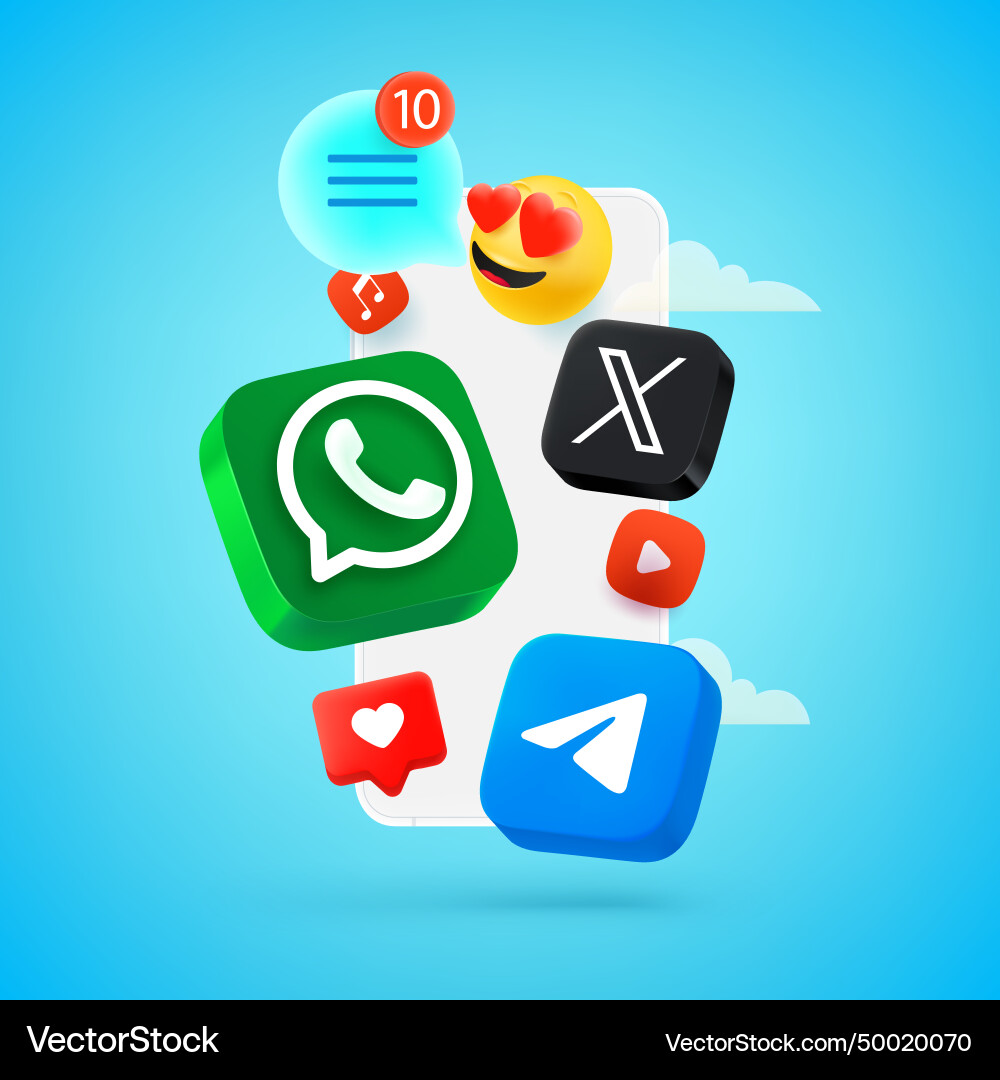 Modern Messaging: WhatsApp, Telegram, X Royalty Free Vector