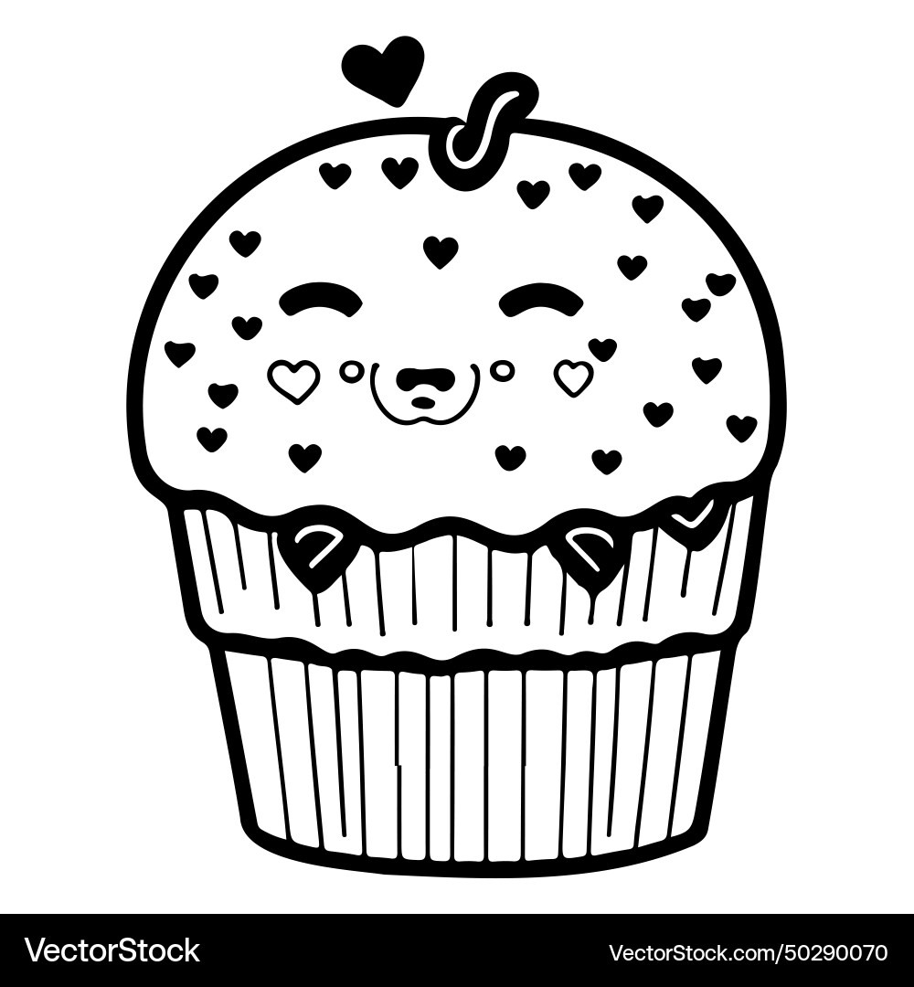 Monoline cute muffin with heart sketch draw Vector Image