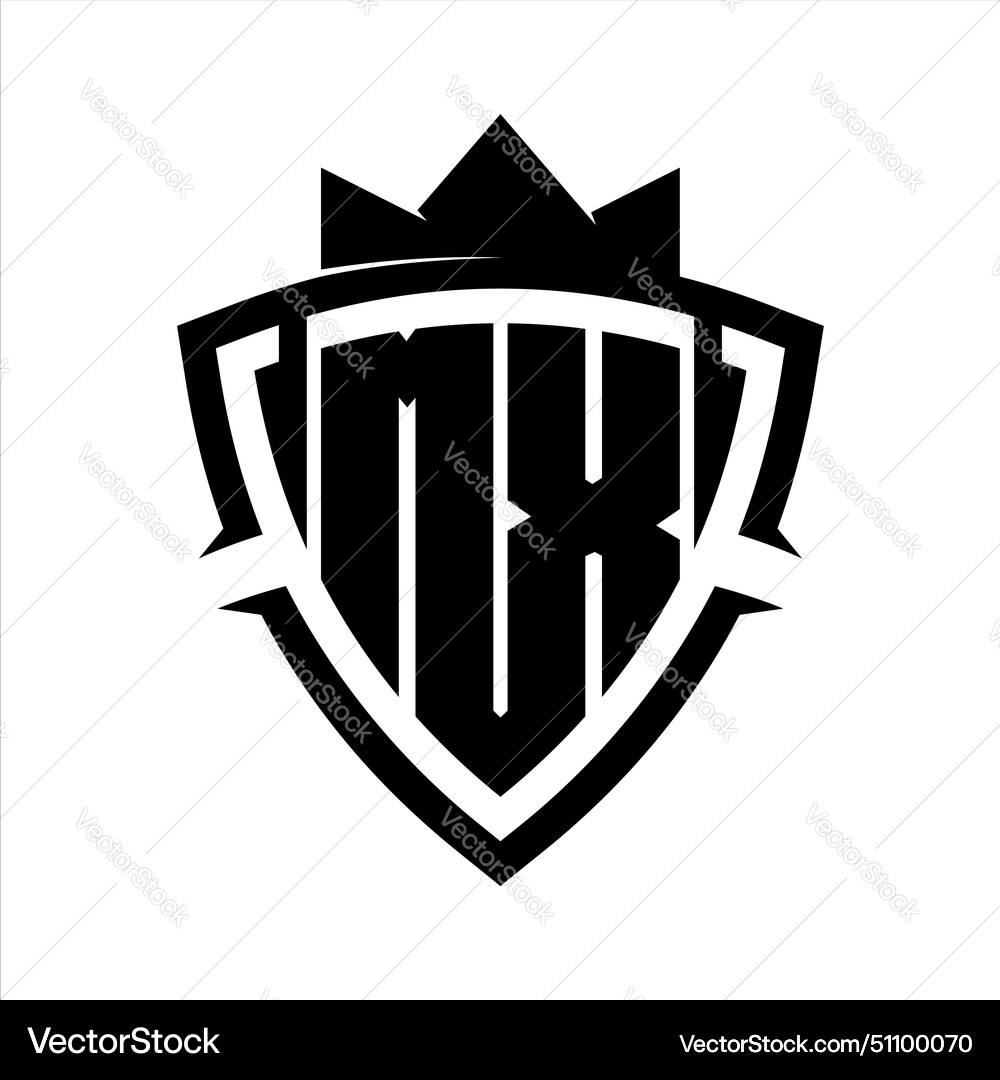 Mx letter bold monogram triangle curve shield Vector Image