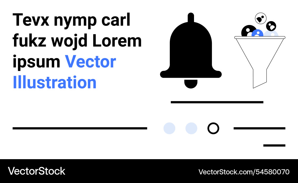 Notification bell filter funnel with text Vector Image