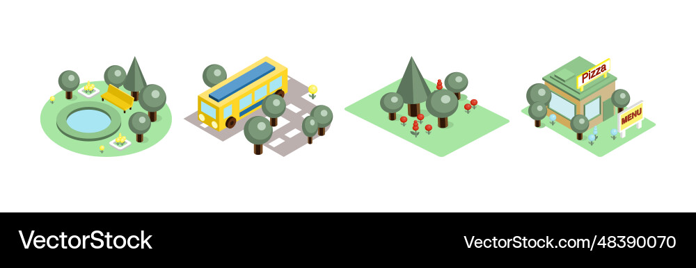 Public city area with bus park Royalty Free Vector Image