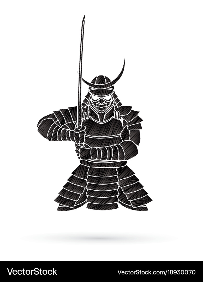 Samurai standing front view ready to fight Vector Image