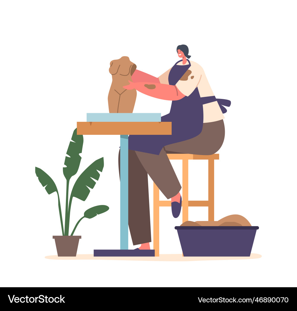Skilled sculptor female character creates clay Vector Image