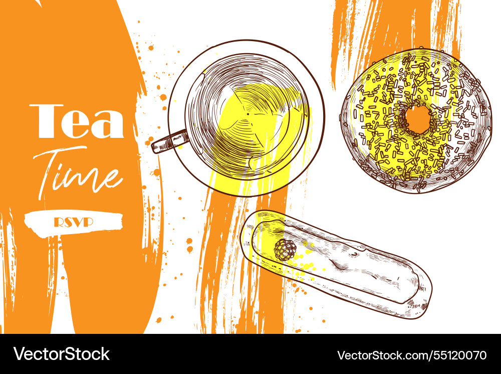 Tea time poster with pastry Royalty Free Vector Image