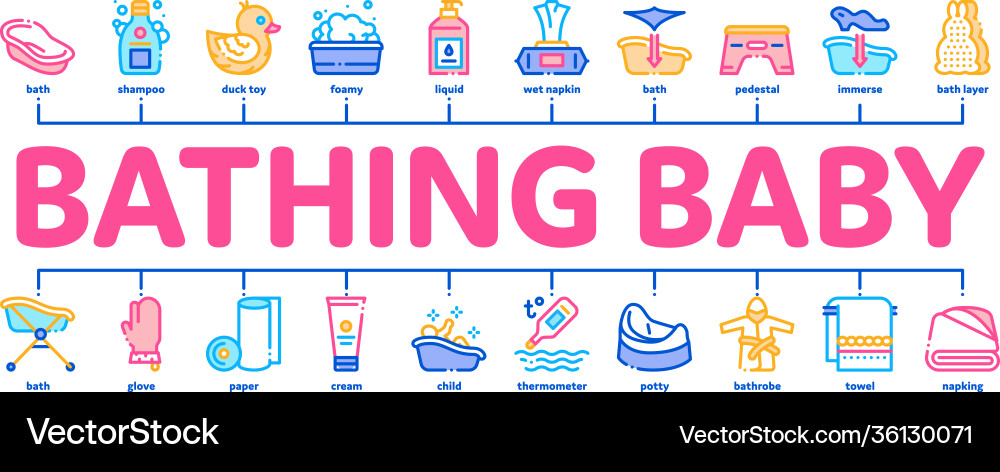 Bathing baby tool minimal infographic banner Vector Image