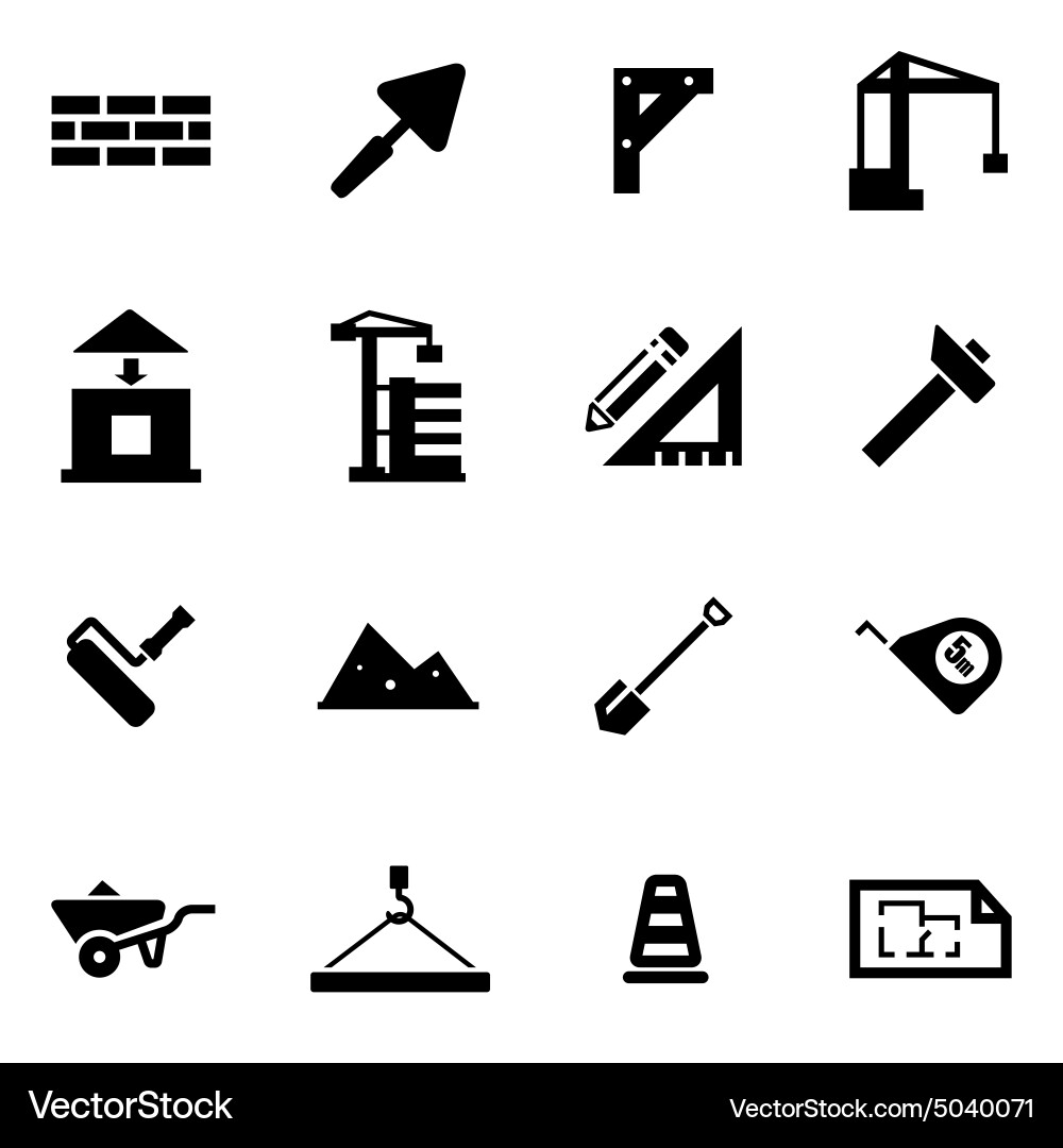 Black construction icon set Royalty Free Vector Image