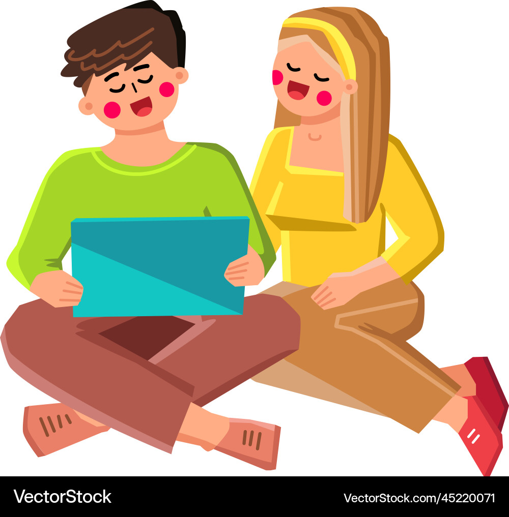 Couple using computer Royalty Free Vector Image