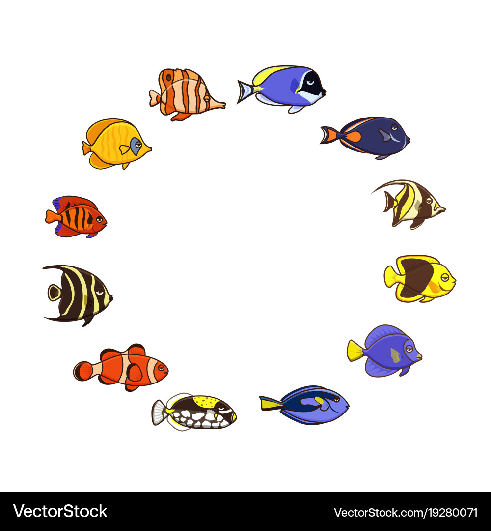 Cute fish icons set tropical Royalty Free Vector Image