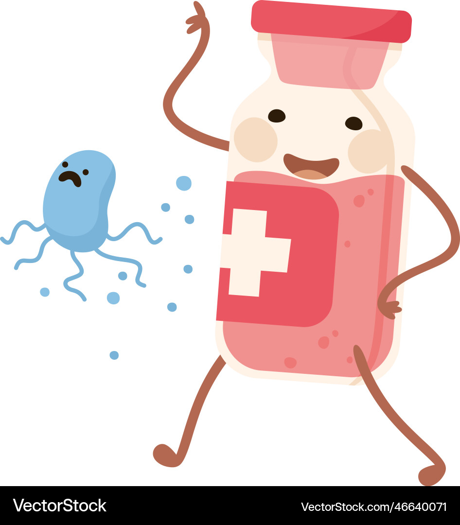 Funny vaccine glass bottle character vaccination Vector Image