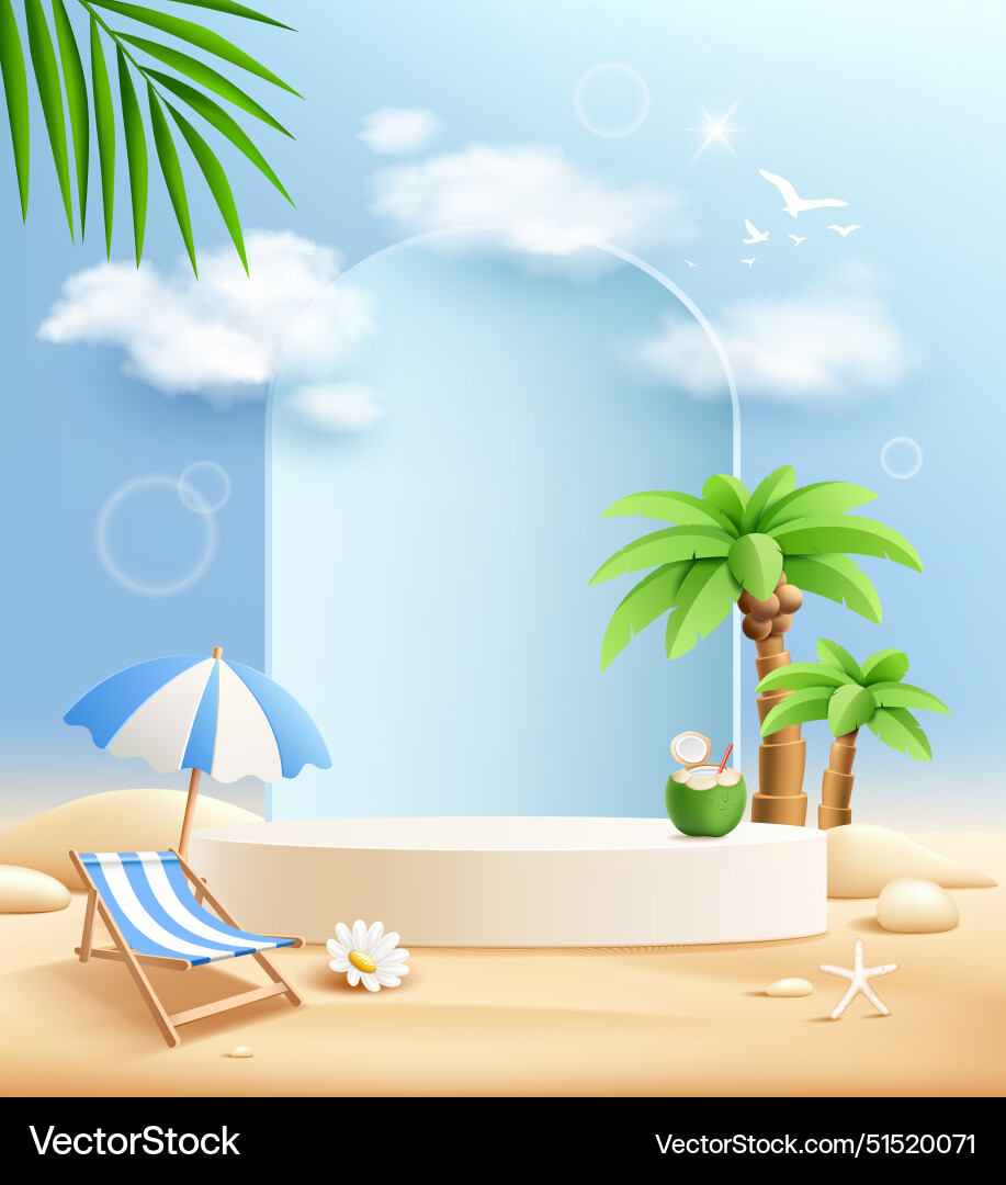 Podium summer display coconut trees poster design Vector Image