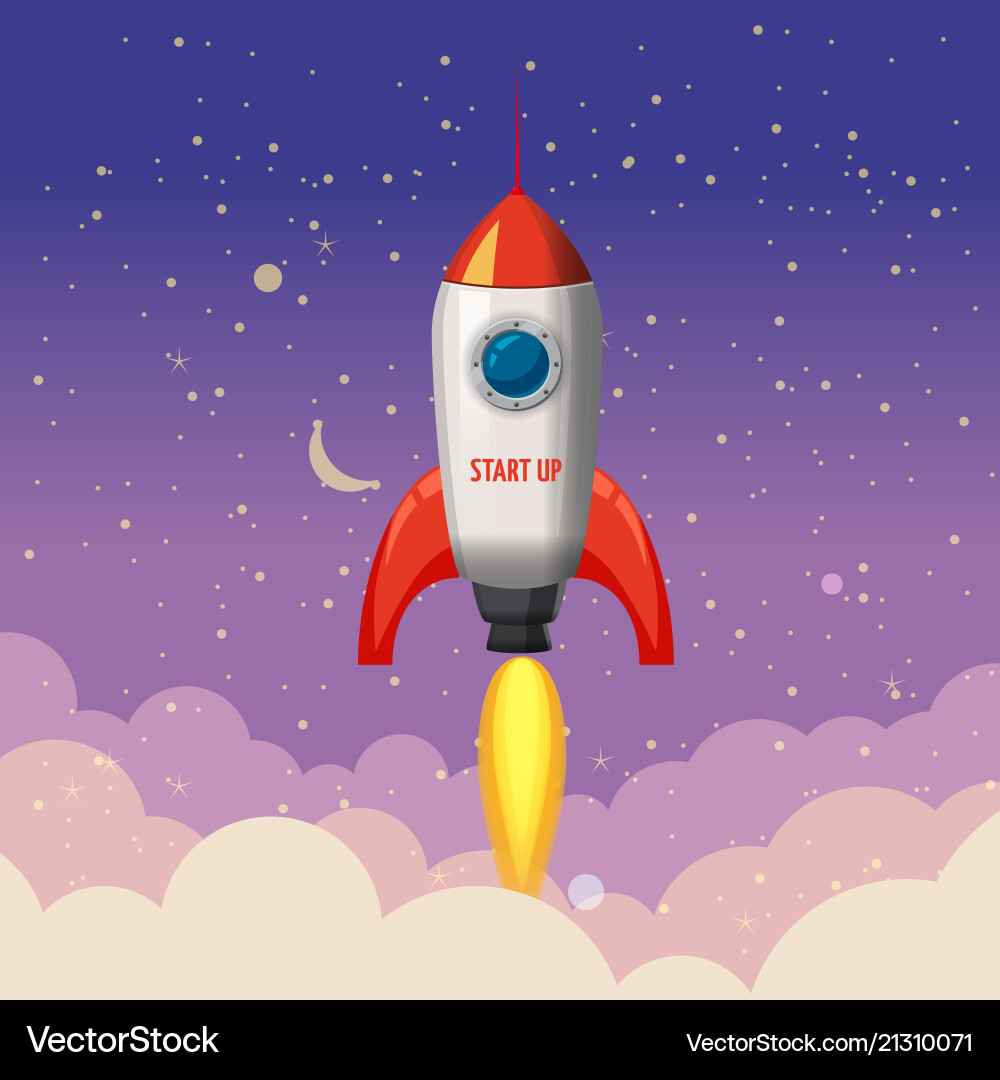 Rocket launch ship start up night Royalty Free Vector Image