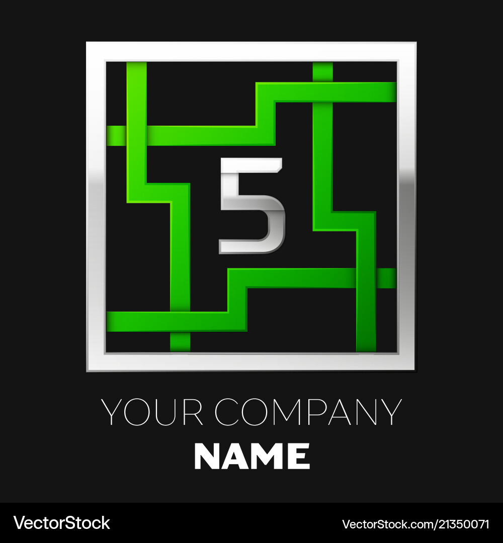 Silver number five logo symbol in the square maze Vector Image