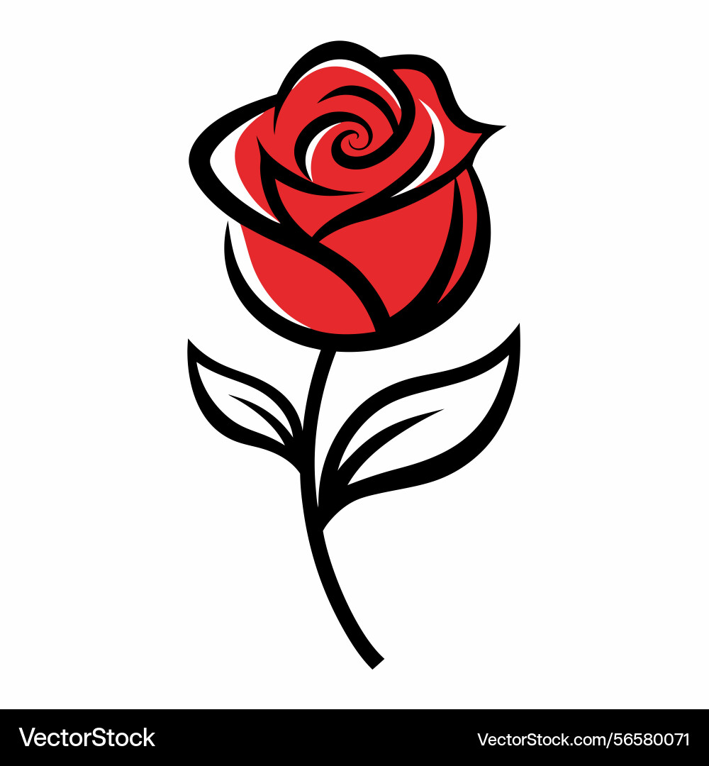 Stylized red rose flower with black outline Vector Image