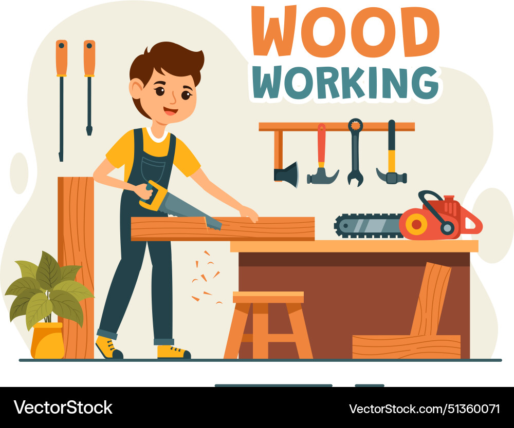 Woodworking featuring modern craftsmen Royalty Free Vector