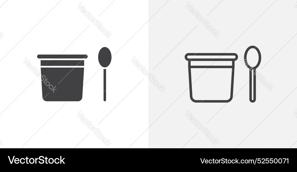 Yogurt container with a spoon thin line icon set Vector Image